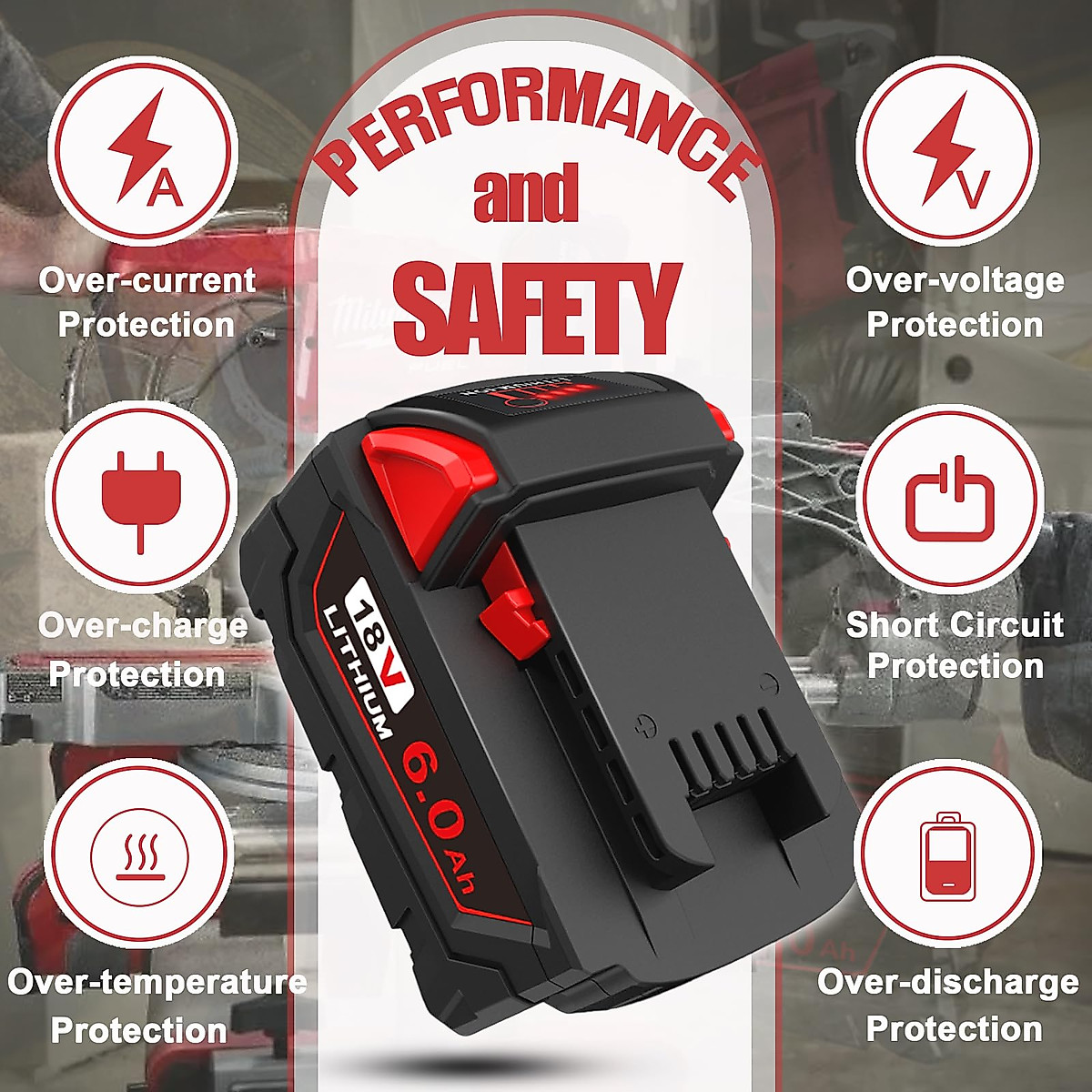 PZSZOK 2 Pack 6.0Ah 18V Lithium Battery Replacement for Milwaukee M-18 Battery Compatible with Milwaukee 18V Battery Tools and Charger 48-11-1850 48-11-1852 48-11-1840 48-11-1815