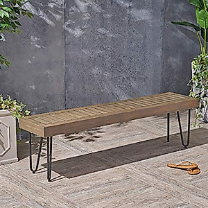 63'' Gray and Black Contemporary Rectangular Outdoor Bench