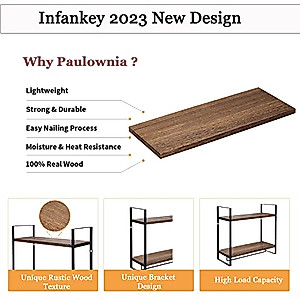 Infankey Bathroom Shelves, 2 Tier Bathroom Shelves Over Toilet, Wood Floating Shelves with Towel Bar, Bathroom Shelf Organizer for Wall Decor, Wall Shelf for Living Room, Kitchen, Bedroom
