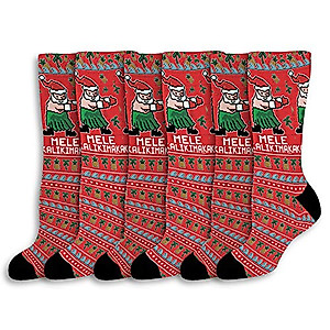 ThisWear Secret Santa Gifts Mele Kalikimaka Socks Santa Themed Gifts Holiday Gifts 6-Pair Novelty Crew Socks