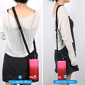 iLVANYA Paracord Handle with Adjustable Shoulder Strap -Compatible with Hydro Flask Wide Mouth Water Bottles -Sports Water Bottle Accessories for Men Women Hiking Travelling Camping (Black)