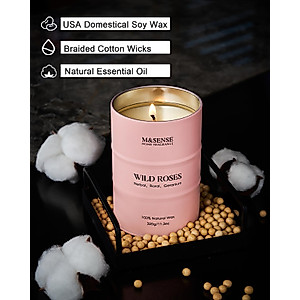 M&SENSE Wild Rose Natural Scented Candle, 70 Hours Long Lasting Soy Candles 11.3oz, Stress Relief Aromatherapy Candles for Women, Romantic Candle Gifts Valentines Day Gifts for Her