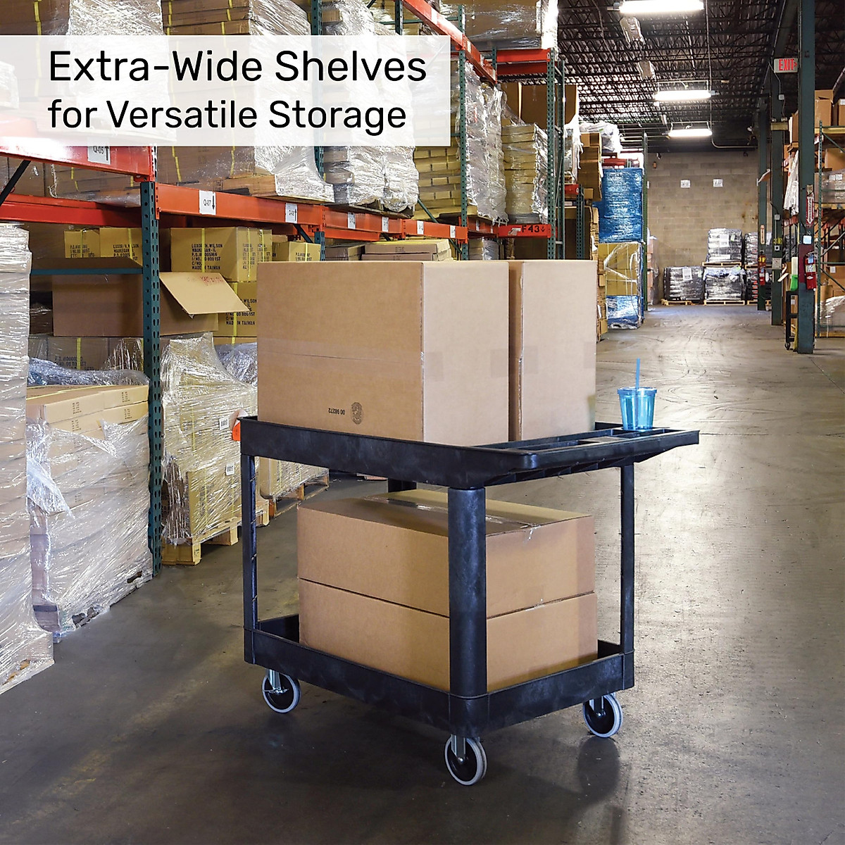 Stand Steady Original Tubstr Extra Large Utility Cart - Heavy Duty Tub Cart Holds up to 500 Pounds - 2 Shelf, Huge Rolling Cart - Great for Warehouse, Garage and More (45.5 x 24.5 / Black)