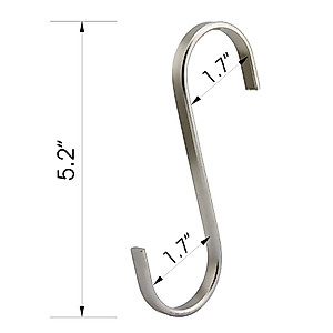 RuiLing Premium 4-Pack Size Extra Large Brushed Stainless S Hooks Kitchen Pot Pan Hanger Clothes Storage Rack, XXL/Flat, Metal