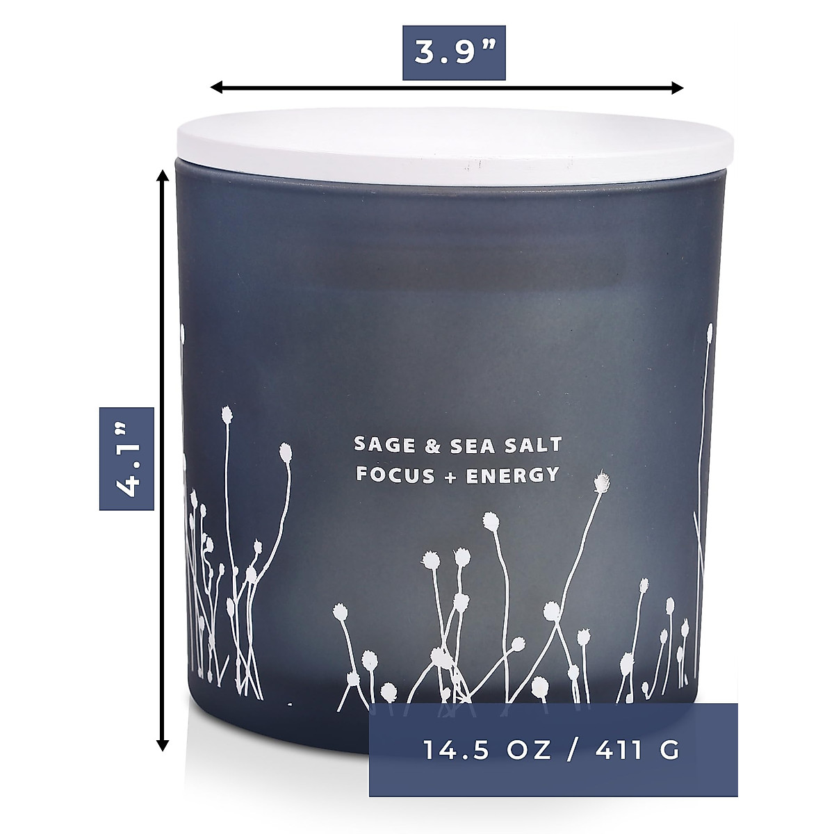 White Sage Sea Salt 3 Wick Candle 14.5 oz | Sage Candles for Cleansing House | Large Soy Candles for Home Scented | Aromatherapy Energy Cleansing Sage Scented Candles for Women & Men