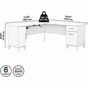 Bush Furniture Somerset 72W L Shaped Desk with Storage in White