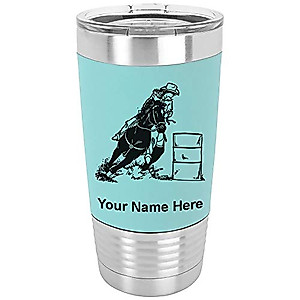 LaserGram 20oz Vacuum Insulated Tumbler Mug, Barrel Racer, Personalized Engraving Included (Silicone Grip, Teal)
