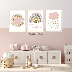 Nursery Wall Art Pink Rainbow Canvas Print - You Are My Sunshine Wall Art Decor Cloud Nursery Pictures Wall Art for Girl Bedroom Nursery Prints Posters Kids Room Wall Art 16x24x3 Inch unframed