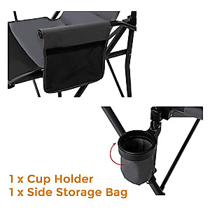 Pacific Pass Heavy Duty Padded Chair w/ Built-In Storage and Cup Holder, Includes Bag - Polyester, Black