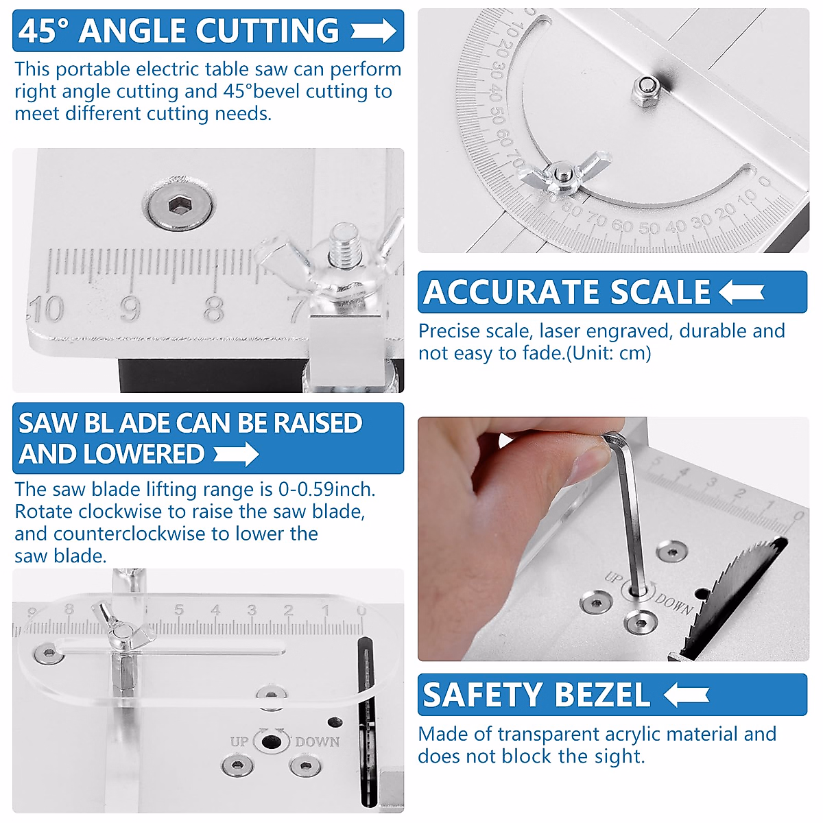 MXBAOHENG Mini Table Saw S3 Portable Precision Craft Table Saw, 1/2" Adjustable Cut Depth, Seven Speed Adjustable Power Supply, Small Hobby Table Saw for Miniature Wood Craft Cutting