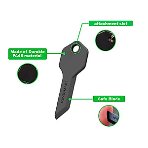 KeySmart Safe Box Cutter - Key-Shaped Safe Package Opener for Everyday Carry, with Finger Protection Fits Perfectly on Keychain or Inside a KeySmart (Black)