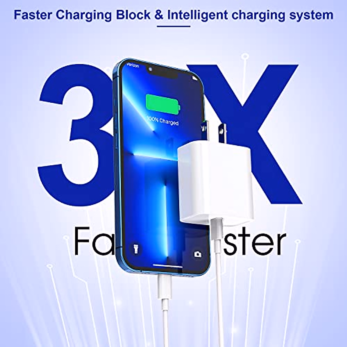 Apple Fast Charger, 10FT Extra Long iPhone Charger【Apple MFi Certified】20W Super Quick Charging USB C Wall Charger Block with 10Foot Lightning Cable Cord for 14/13/12/11/X/XR/SE/iPad
