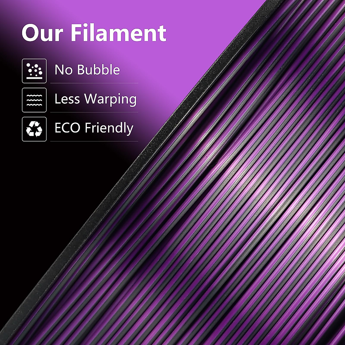 Kingroon PLA 3D Printer Filament, Dual Color Silk PLA Filament, Dimensional Accuracy +/- 0.03 mm, 1kg Spool(2.2lbs), 1.75 mm, Black Purple