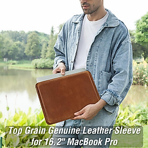 CataPurus Top Grain Leather 16.2" Slim PC Sleeve Case, Solid Vintage Design, Handmade, Compatible with MacBook Pro 16.2" A2485 M1 Max 15" Touch Bar A2141 A1707 Pro 16" Touch ID A1990, Brown 16.2 Inch