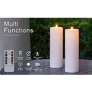 Large Flameless LED Candles Outdoor: 12" x 4" Battery Operated Pillar Candles Flickering with Timer Waterproof Fake Electric Candles with Remote for Patio Porch Lanterns (White Set of 2)