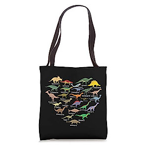 types of Dinosaurs heart Dino identification boys girls kids Tote Bag