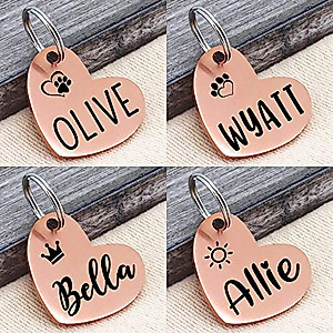 Ultra Joys Dog ID Tag, Custom Dog Tag, Personalized Dog Tag, Dog Tag, Pet ID Tag, Dog Tag for Dogs, Brushed Stainless Steel Heart Dog Tag Rose Gold Small