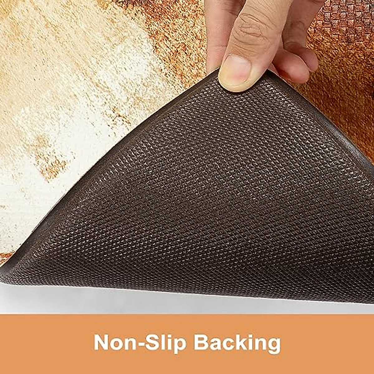 KIMDOE Boho Kitchen Rugs and Mats 2PCS Cushioned Anti Fatigue Kitchen Mat Non-Skid Waterproof Kitchen Runner Rug Ergonomic Comfort Standing Mat for Home Decor,Floors,Office,Laundry,Abstract Orange