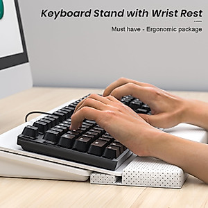 Acrylic Computer Keyboard Stand with Wrist Rest & Storage Tray - Yikola 3-Level Angle Adjustable Keyboard Riser for Desk Dry Erase Board Buddy, Ergonomic Tilted Keyboard Holder for Comfortable Typing