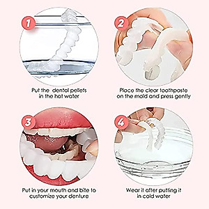 Fake Teeth, 4 PCS Dentures Teeth for Women and Men, Dental Veneers for Temporary Tooth Repair Upper and Lower Jaw, Nature and Comfortable, Protect Your Teeth and Regain Confident Smile