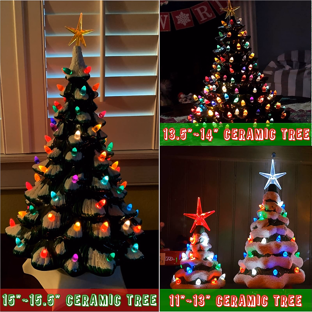 KonohaELF Ceramic Christmas Tree Replacement Lights/Bulbs, Ceramic Tree Medium Multicolor Twist Light Ornaments(117 Bulbs+5 Topper Star)