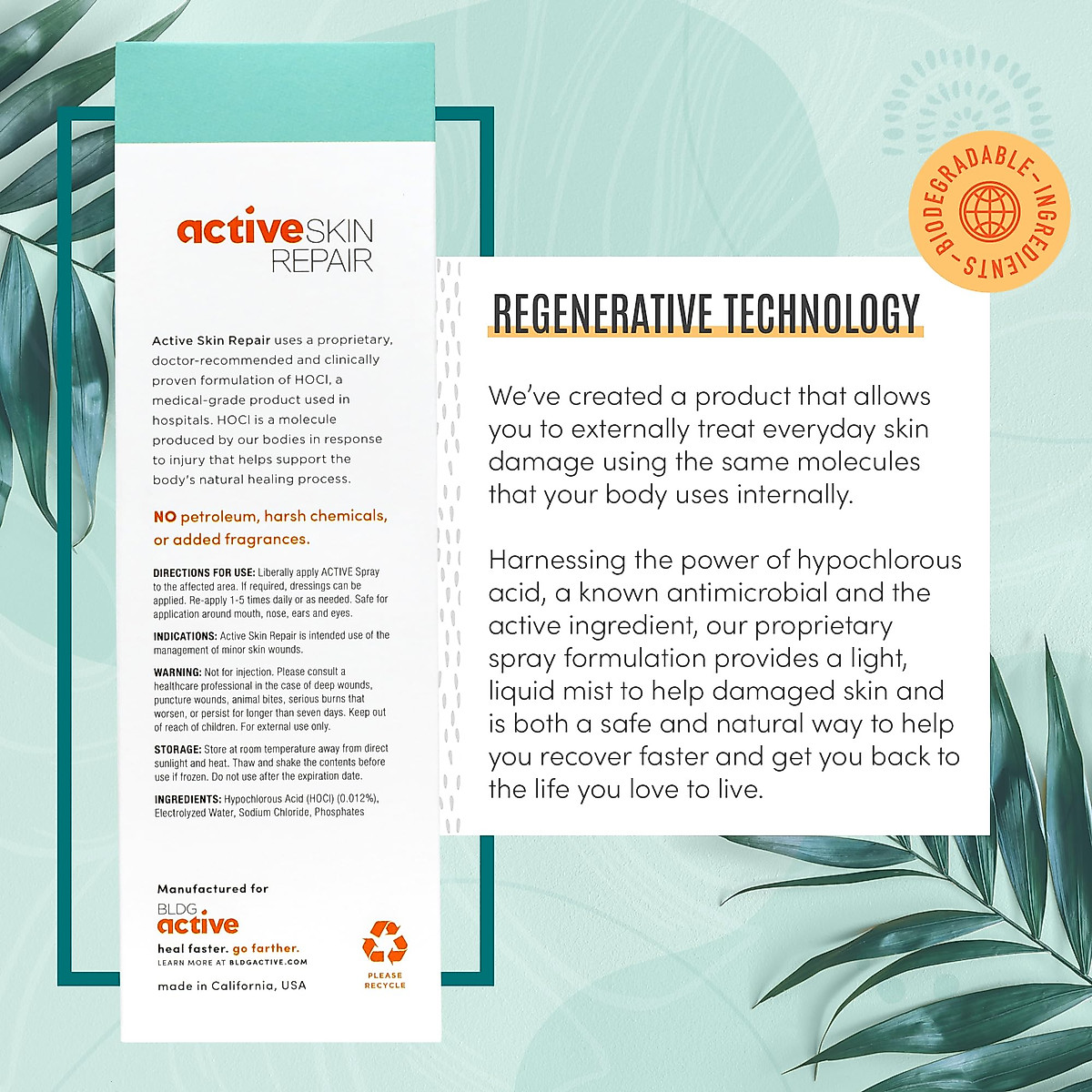 Active Skin Repair First Aid Healing Skin Spray - Natural & Non-Toxic with Hypochlorus Acid for Minor Cuts, Wounds, Scrapes, Rashes, Sunburns, & More, HSA/FSA Eligible, 3 oz