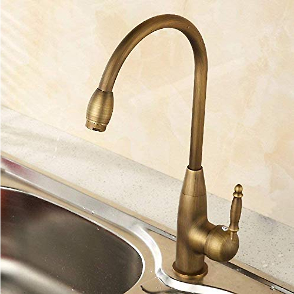 Bathtub Faucet Antique Brass Kitchen Faucet Retro Brushed Kitchen Water Tap 360 Degree Rotation Sink Tap Single Lever Mixer Tap Kitchen Sink Faucet Made of Brass