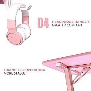 VITESSE Pink Gaming Desk, 40 inch Ergonomic Gaming Desk for Girls, Cute Kawaii Computer Desk, Gaming Tables with Headphone Hook…