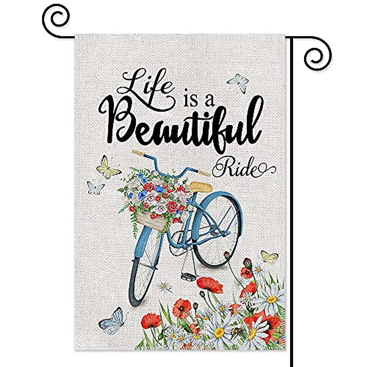 AGMdesign Life is a Beautiful Ride Garden Flag, Bicycle Ride Decorative Spring Summer Floral Garden Flag, Double Sided Waterproof Burlap Yard Flag Seasonal Summer Outdoor Decoration 12.5 x 18 Inch
