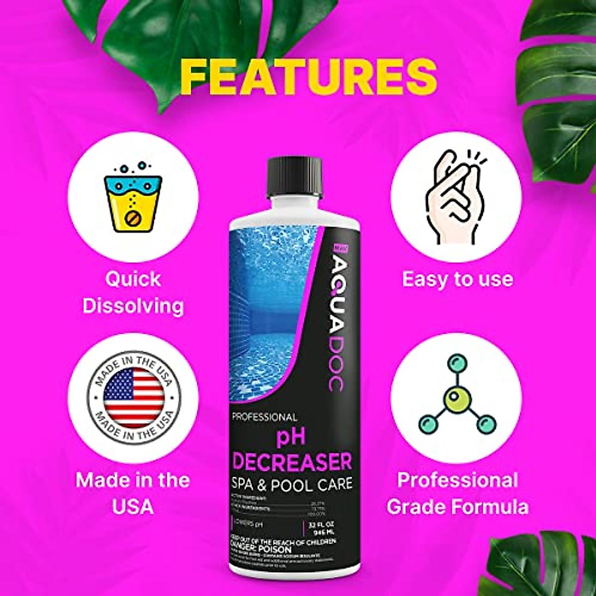 AquaDoc pH Decreaser - pH Down for Hot Tub Spa - Hot Tub Chemicals pH Decreaser pH For Hot Tub And Spa - Spa Down And pH Minus Chemicals - for Indoor & Outdoor Hot Tub Maintenance - Hot Tub pH Reducer