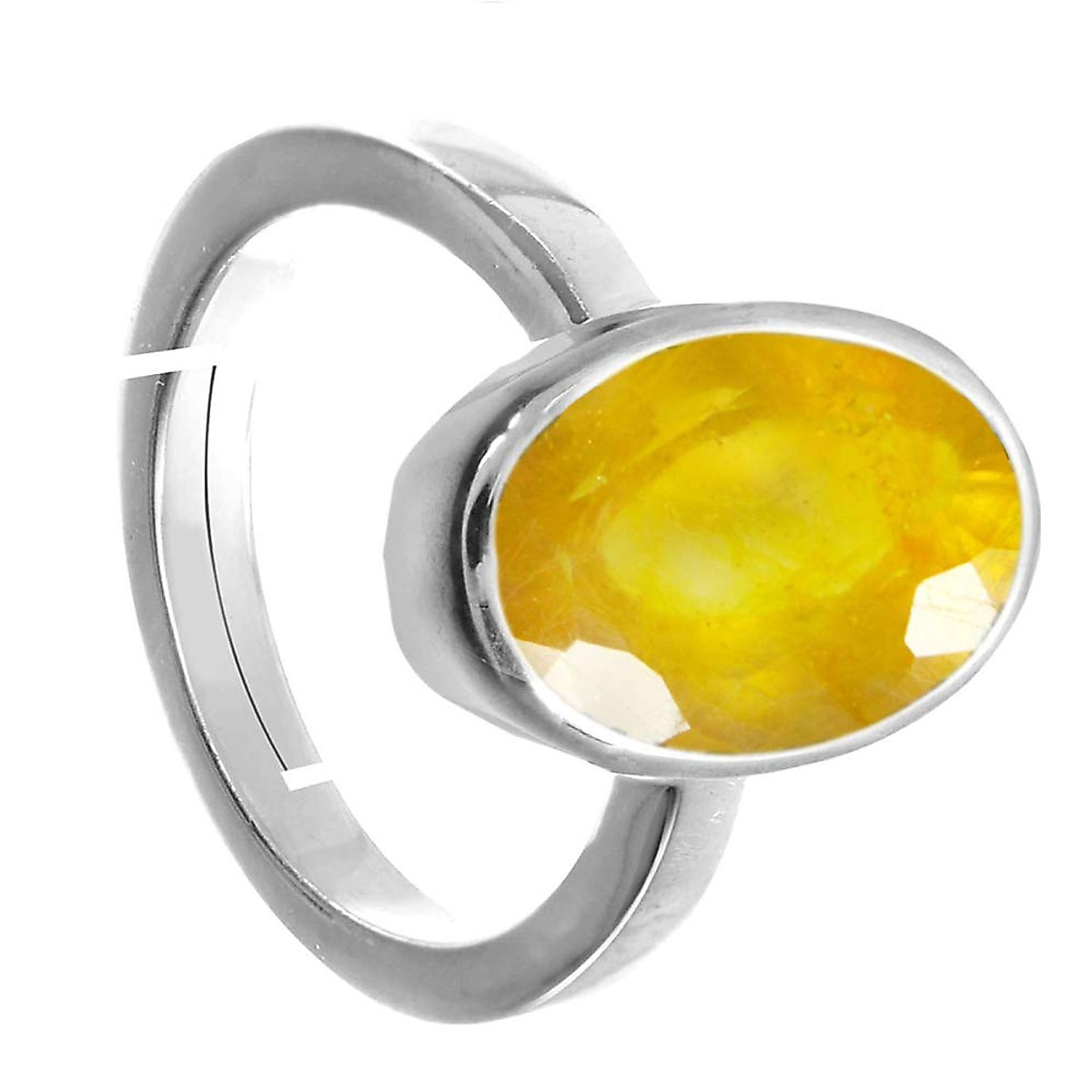 55Carat Yellow Sapphire Gemstones 925 Sterling Silver Adjustable Rings Natural Pukhraj Rashi Ratan Size-8 to 13