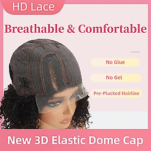 Curly Wear and Go Glueless Wig,200% Density Curly Bob Wig Human Hair for Women,6x4x1.5 inch Glueless Short Curly Wigs Pre Plucked Bleached Knots,Kinky Curly Human Hair Wig(Natural Black,14inch)