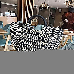 Simcat Straw Handbag, Women's Rattan Handbag Summer Beach Wattled Top Handle Bag Handwoven Tote Bag (Black)