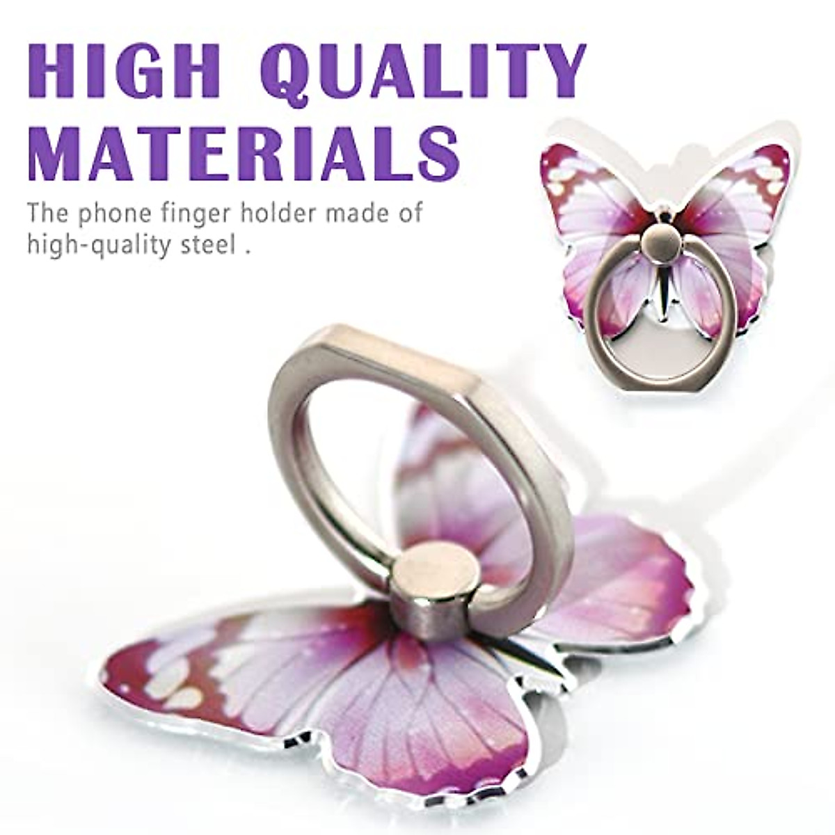 4 Pack Cute Butterfly Cellphone Stand Set, Butterfly Cell Phone Ring Holder, 360°Rotation Phone Ring Grip Compatible with All Smartphones Tablet(Pink, Yellow, Purple, Green)