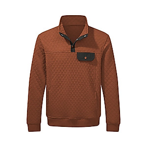 JMIERR Mens Quilted Sweatshirt Casual Long Sleeve Crewneck Half Button Fashion Pullovers Sweater Jackets with Pockets, US 38(S), Orange