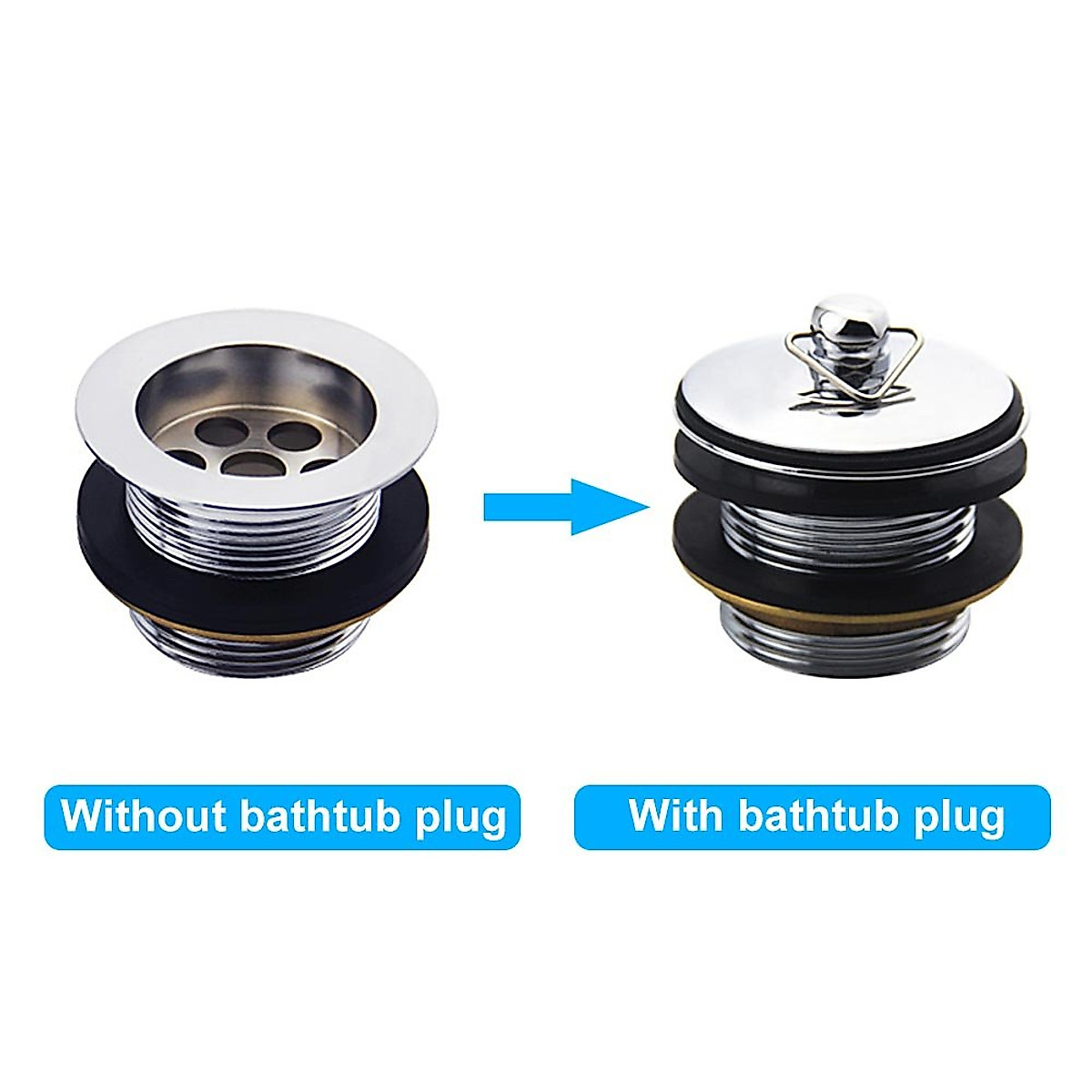 Fdit Tub Stopper, Drain Stopper Bathroom Sink Bathtub Accessories Hair Catcher Trap Strainer, Drain Cover Stopper for Kitchen Sink Bathroom Bathtub, Solid Metal Waste Plug with Chain