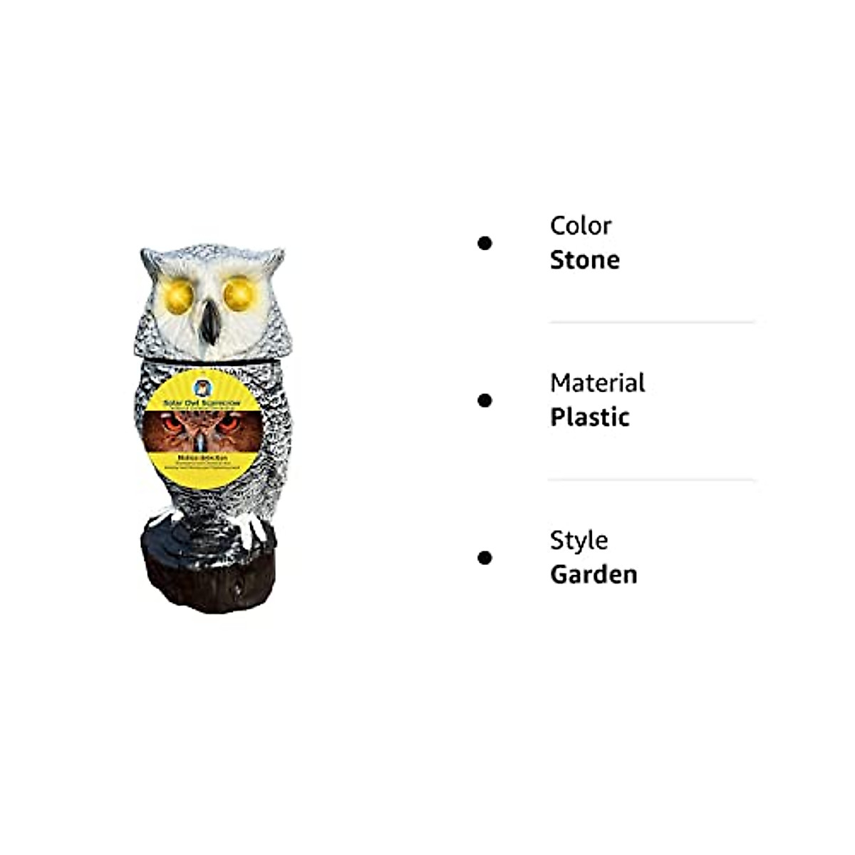 Owlery Solar Owl with Flashing Eyes, Spinning Head and Realistic Tweets, Plastic Owl Decoration for Home, Garden, Patio and Fence