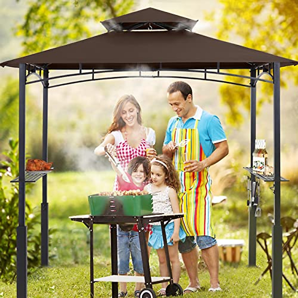 ABCCANOPY 8'x 5' Grill Gazebo Canopy - Outdoor BBQ Gazebo Shelter with LED Light, Patio Canopy Tent for Barbecue and Picnic (Brown)
