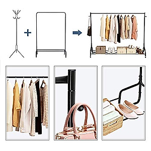 Cocoarm Clothes Garment Rack with Wheels, Heavy Duty Metal Rolling Clothes Rack with Hooks and Bottom Shelves for Bags Boxes Shoes, Freestanding Hanging Garment Rack for Bedroom, 70.9x 19.7x57.5in