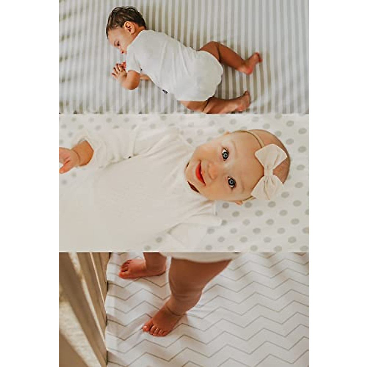 NODNAL CO. 3 Fitted Bassinet Sheets Gray Set Baby Girl/Boy - 100% OEKO-TEX Cotton Gender Neutral Chevron, Polka Dot, Stripe Universal Fit - Cradle/Moses Basket Hourglass, Oval Rectangle Mattress Sheet