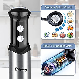 Davivy Immersion Blender Handheld, 6-in-1 Hand Blender Combo, 8 Cup Food Processors Stepless Control 304 Stainless Steel Stick Meat Chopping,Emulsifying,Mixing,Doughing,Slicing,Shreding for Homeuse,Black,500W (8-CUP Hand Blender Combo)