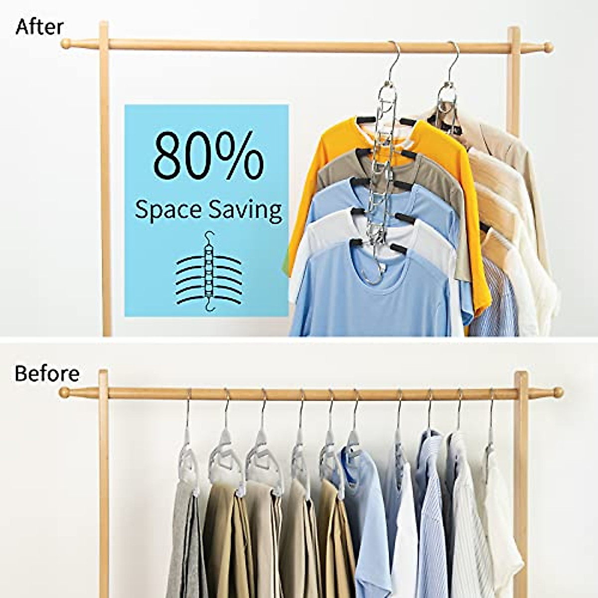 Nature Smile 4 Pack 5 in 1 Anti Slip Clothes Hangers,Space Saver Magic Metal Hangers,Multi Layers Wardrobe Clothes Rack,Heavy Duty Metal Blouse Hanger Closet Storage Organizer