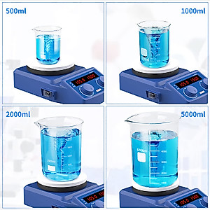 FOUR E'S SCIENTIFIC 280℃/536°F 5 inch Digital Hotplate Magnetic Stirrer Hot Plate Ceramic Coated | 100-1500rpm | 5L | 110V Support Stand Stir Bar Retriever Temp Probe Sensor Stir Bars Included