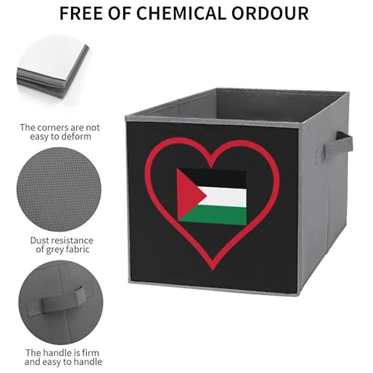 I Love Palestine Red-Heart Fashion Storage Bins Foldable Organizer Cubes 10.6" Collapsible Box Home Ofice Supplies 2PCS
