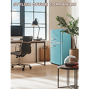 Anypro 3.2 Cu.Ft Compact Refrigerator, Mini Fridge with Freezer, Retro Double Door Small Fridge, 7 AdjustableTemperature Settings, Removable Shelves, Small Refrigerator for Dorm, Office, Bedroom, Blue