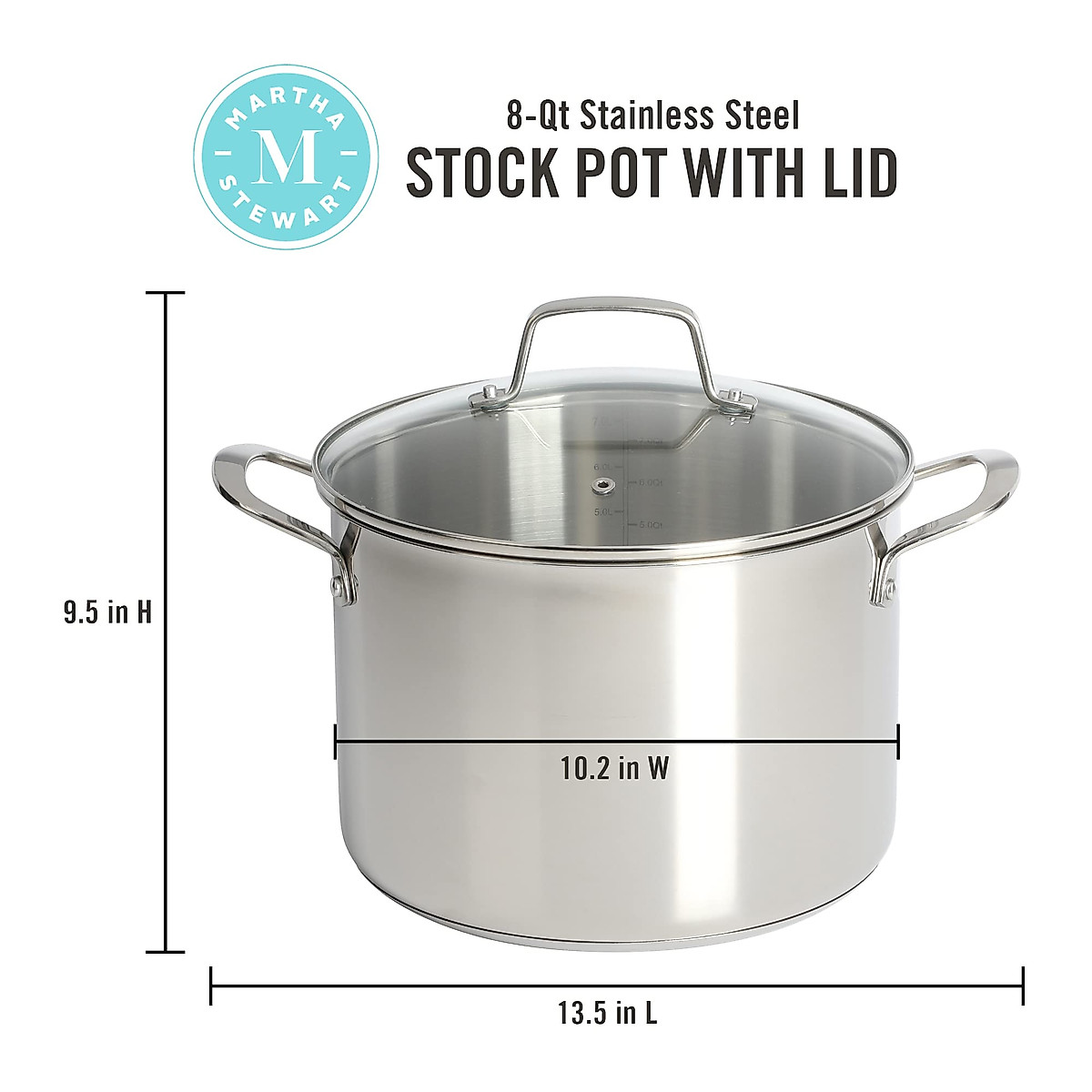 Martha Stewart Castelle 8-Quart 18/8 Stainless Steel Induction Safe Stock Pot w/Lid