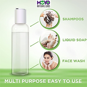 MoYo Natural Labs 4 oz Travel Bottles, Empty Travel Containers with Disc Caps, BPA Free HDPE Plastic Squeezable Toiletry/Cosmetic Bottle (Neck 20-410) (Pack of 12, HDPE Translucent White)