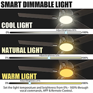 52“ Smart Ceiling Fan With Light, Low Profile With 10 Speeds, Silent DC Motor, Farmhouse Ceiling Fan Compatible with Alexa, Siri, Google & Smart App, Black & Walnut,Indoor & Outdoor