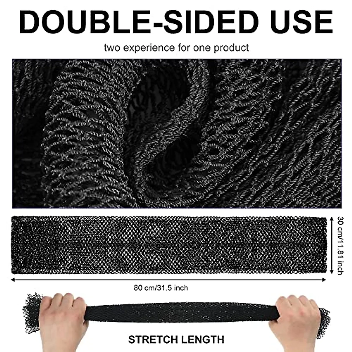 African Long Bathing Net Sponge Long Net Shower Body Scrubber Back Scrubber Skin Smoother Net Bathing Sponge for Daily Use or Stocking Stuffer (Black)