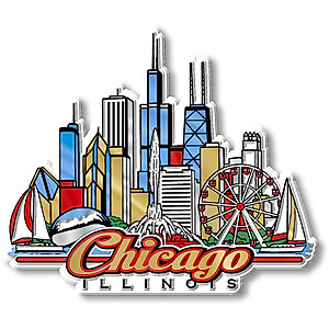 Chicago City Magnet by Classic Magnets, Collectible Souvenirs Made in The USA, 4.1" x 3.5"